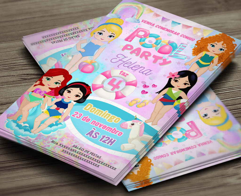 Convite Digital Princesas da Disney Pool Party – Baby – Montando a Sua ...