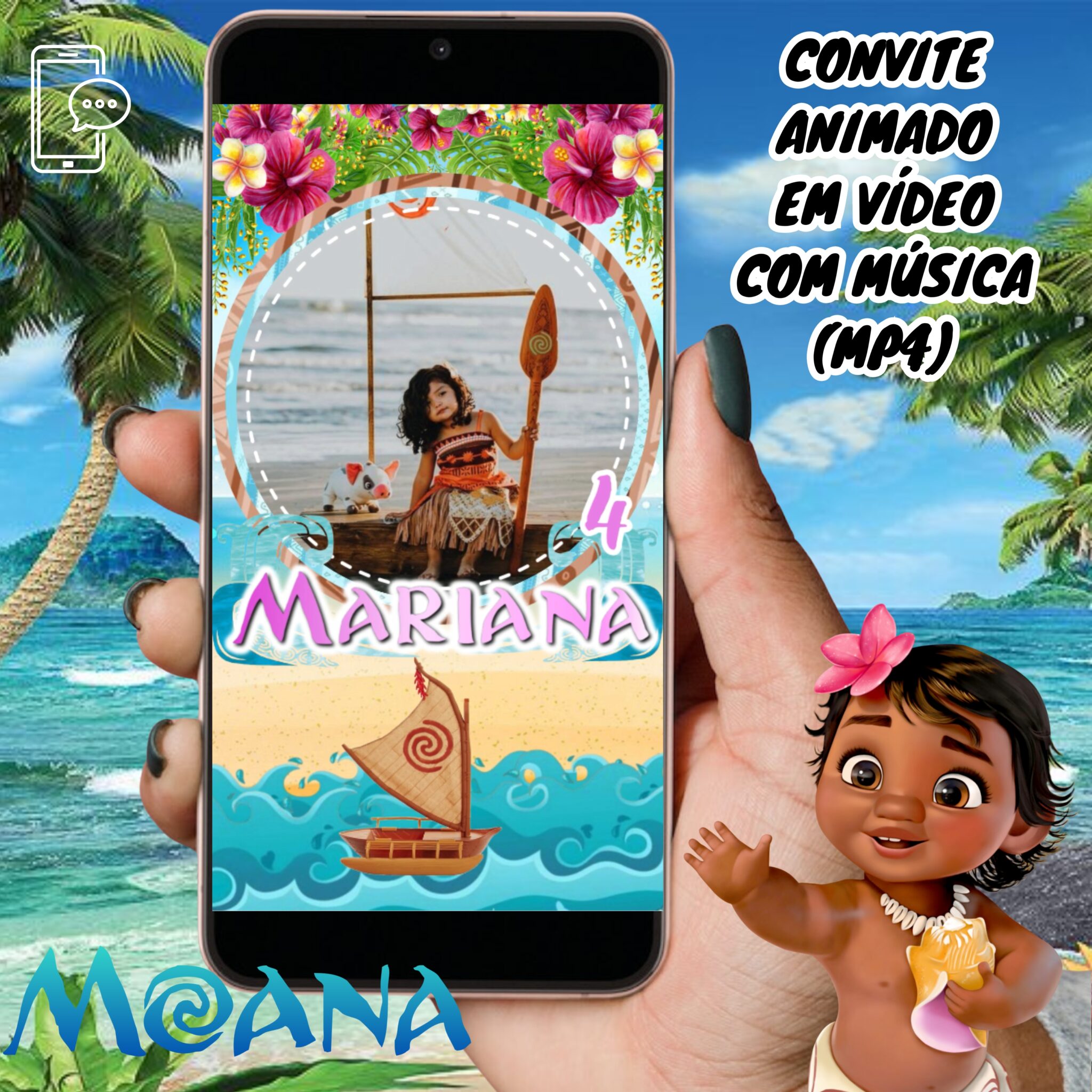 Convite Animado Vertical Moana Baby em Vídeo com Música – Montando a ...