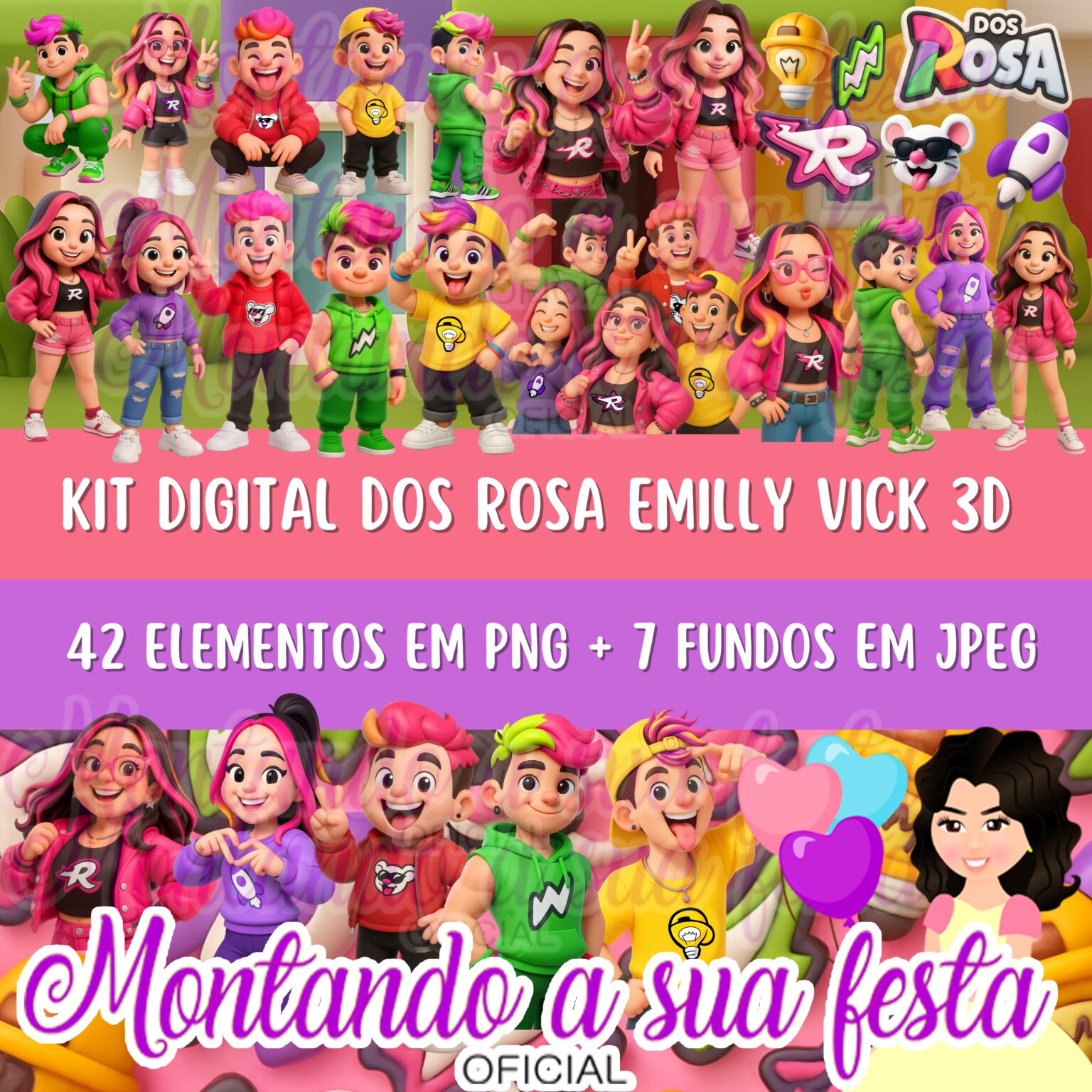 Kit Digital Dos Rosa Emilly Vick 3D – Montando a Sua Festa Oficial