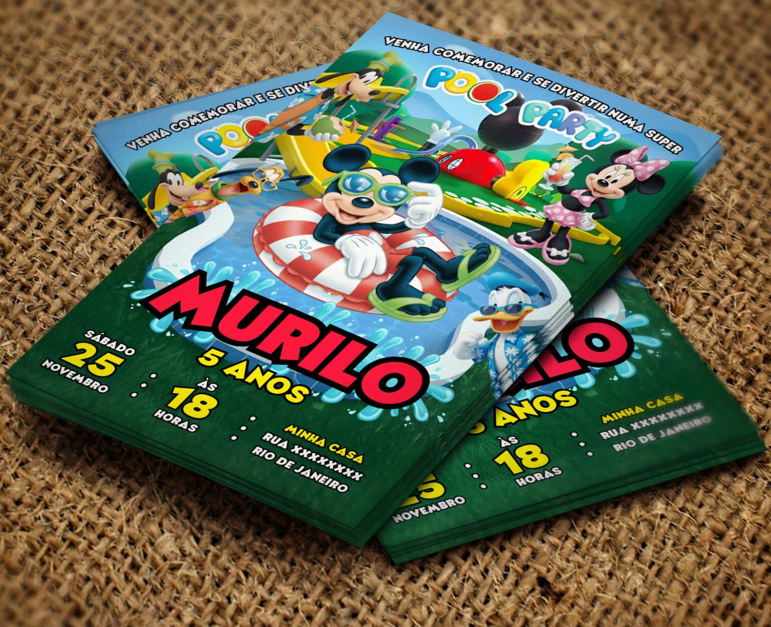 Convite Digital Turma do Mickey Pool Party – Montando a Sua Festa Oficial